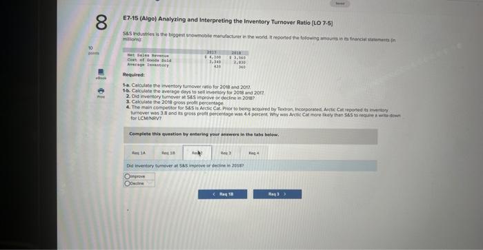 Solved E7-15 (Algo) Analyzing and Interpreting the Inventory | Chegg.com
