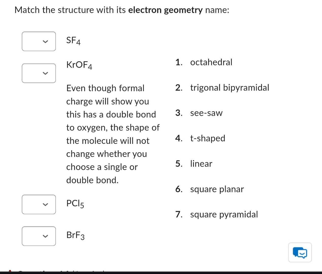 Solved Match the structure with its electron geometry | Chegg.com