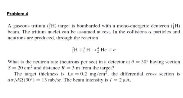 Solved Problem 4A gaseous tritium (13H) ﻿target is bombarded | Chegg.com