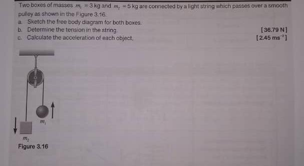 Solved Two boxes of masses m1=3 kg and m2=5 kg are connected | Chegg.com