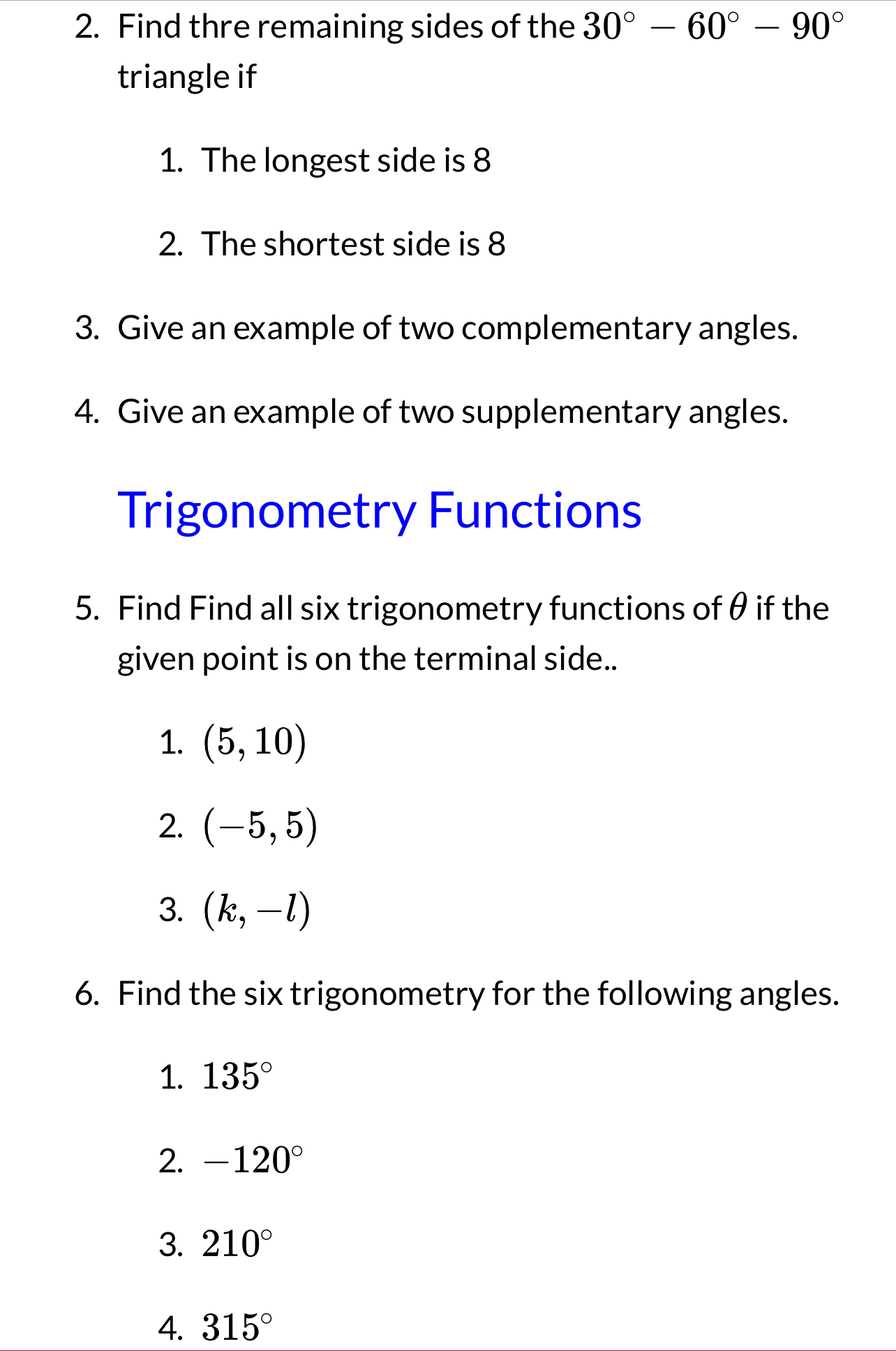 Solved Find thre remaining sides of the 30°-60°-90° | Chegg.com
