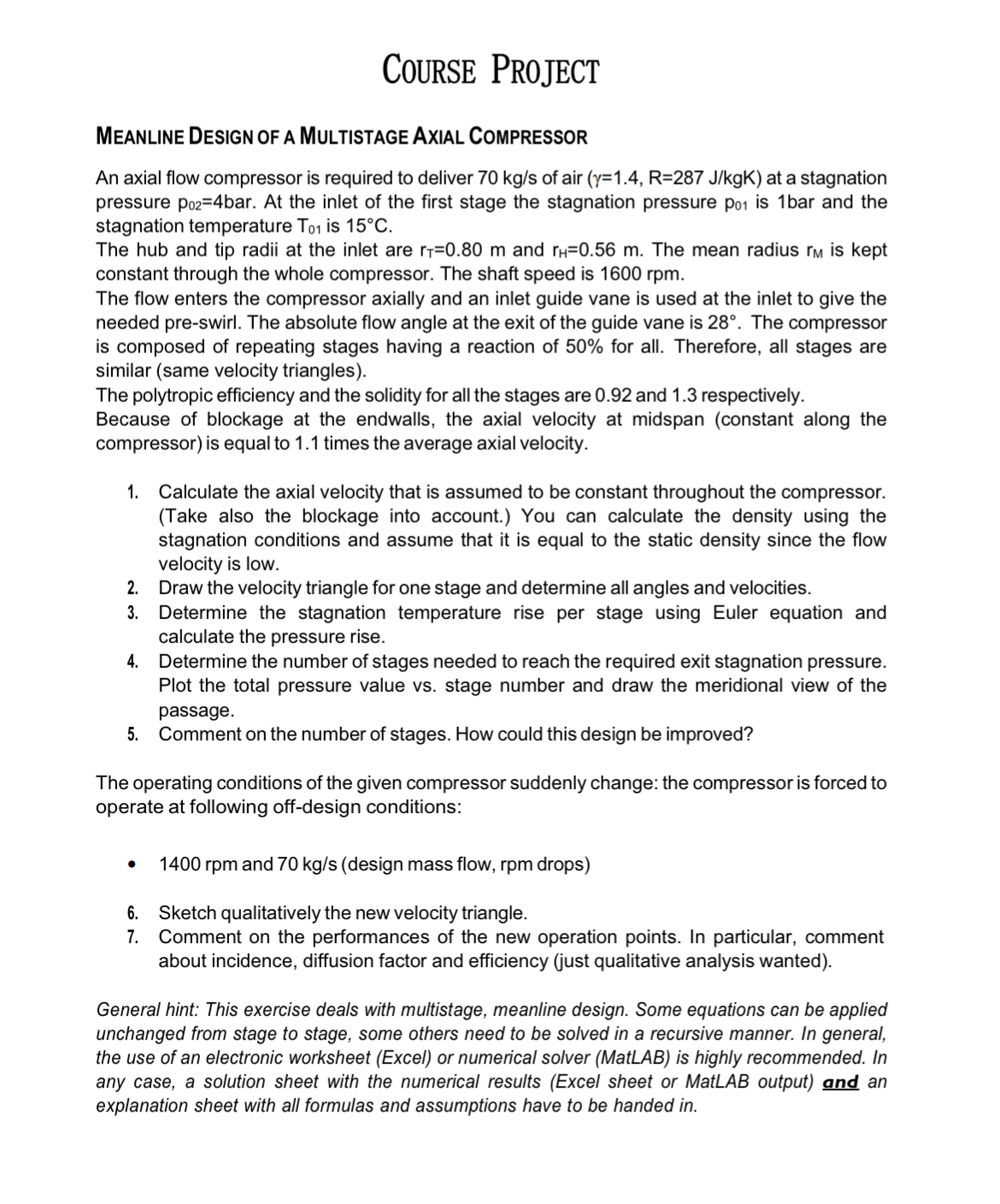 Solved Course ProJECTMeanline Design of a Multistage Axial | Chegg.com