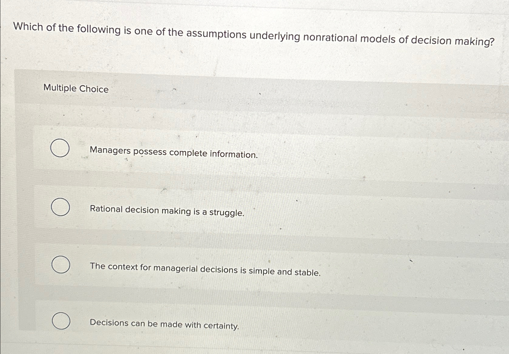 Solved Which of the following is one of the assumptions | Chegg.com