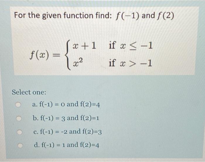 Solved For the given function find: f(-1) and f(2) f(x) = x | Chegg.com