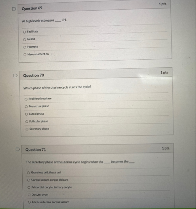Solved 1 pts D Question 69 At high levels estrogens LH | Chegg.com