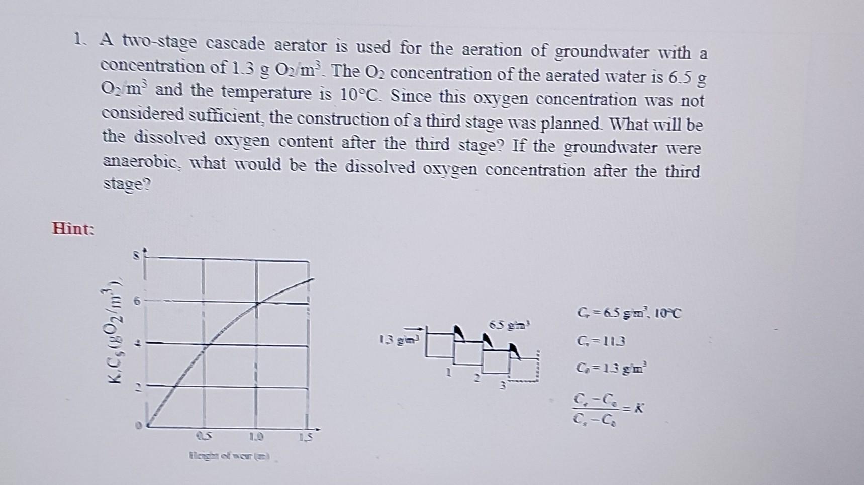 Solved 1. A two-stage cascade aerator is used for the | Chegg.com