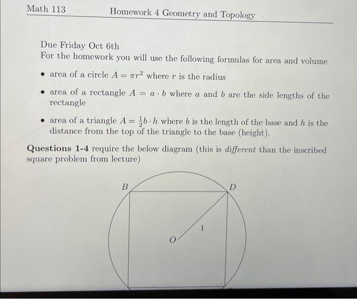 Math 113 Homework 4 Geometry and Topology Due Friday | Chegg.com