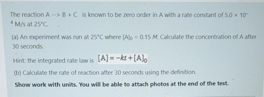 Solved Consider the reaction 2A ----> B. The following data | Chegg.com