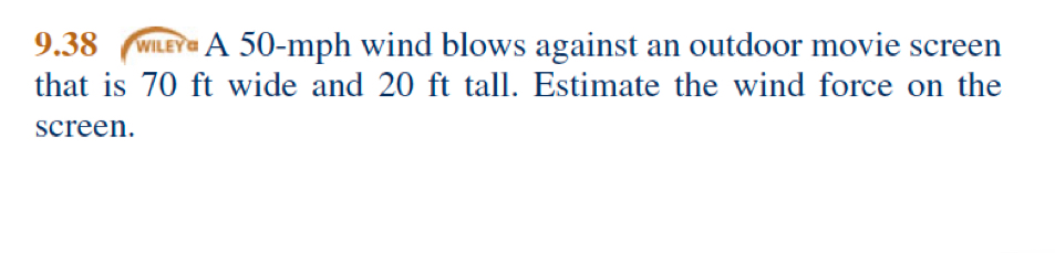 Solved 9.38 ﻿A 50-mph ﻿wind blows against an outdoor movie | Chegg.com