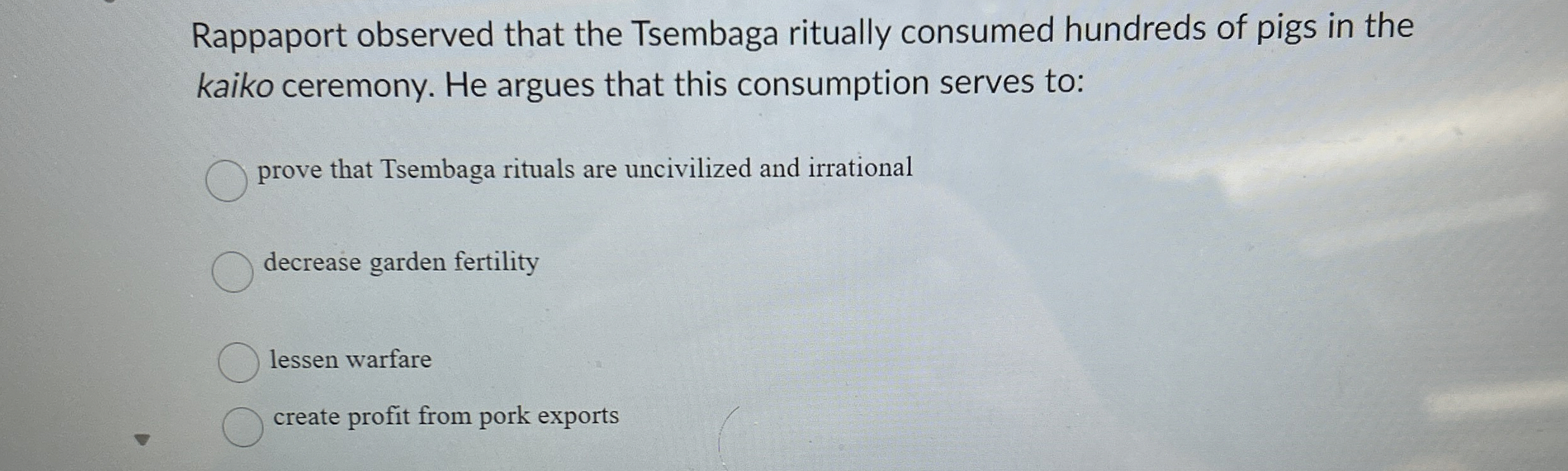 Solved Rappaport observed that the Tsembaga ritually | Chegg.com