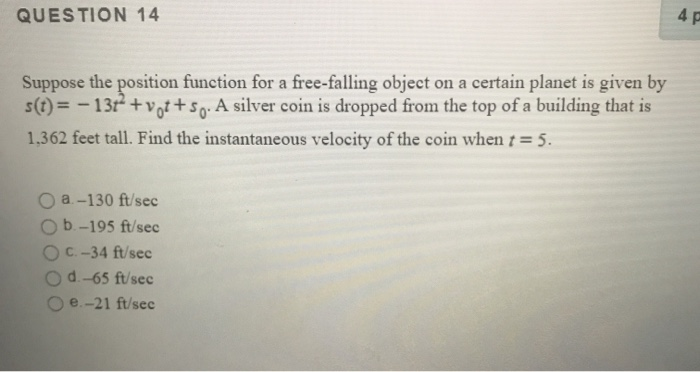 Solved QUESTION 14 4P Suppose the position function for a | Chegg.com
