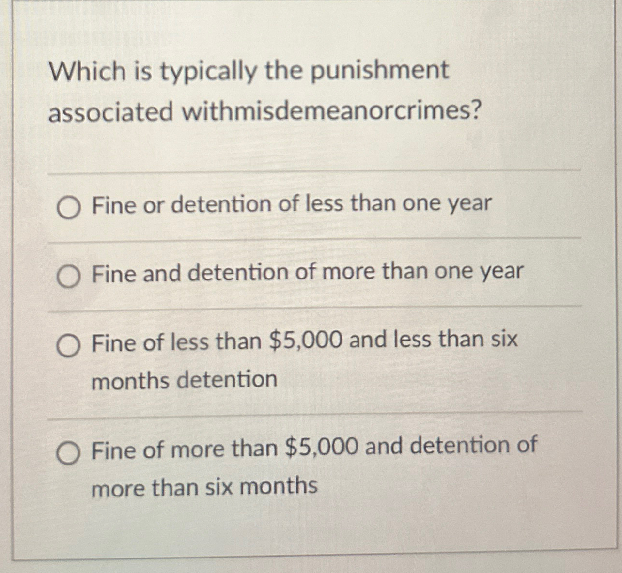 Solved Which is typically the punishment associated | Chegg.com