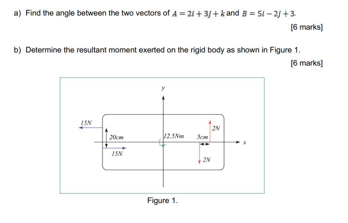 Solved a) ﻿Find the angle between the two vectors of | Chegg.com