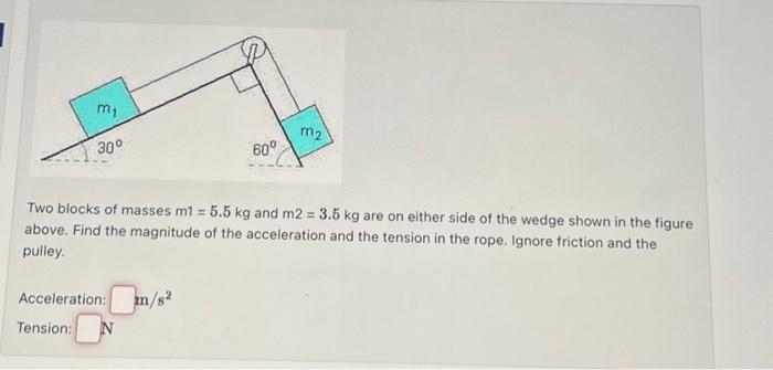 Solved m1 30° Acceleration: m Two blocks of masses m1 = 5.5 | Chegg.com