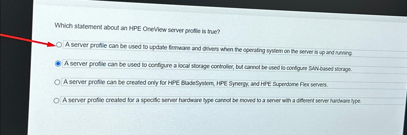 Solved Which statement about an HPE OneView server profile | Chegg.com