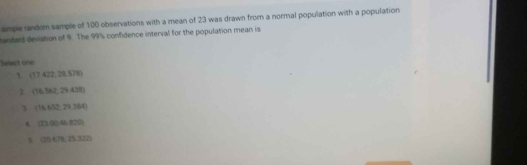 Solved simple random sample of 100 ﻿observations with a mean | Chegg.com