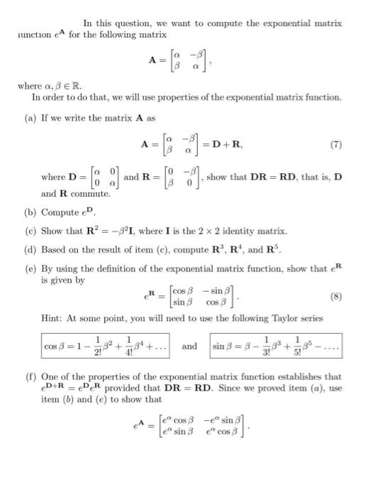 Solved In this question, we want to compute the exponential | Chegg.com