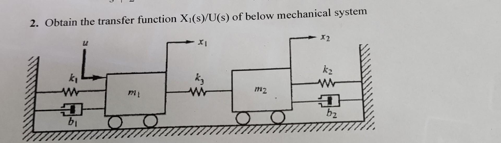 Solved 2. Obtain the transfer function X1( s)/U(s) of below | Chegg.com