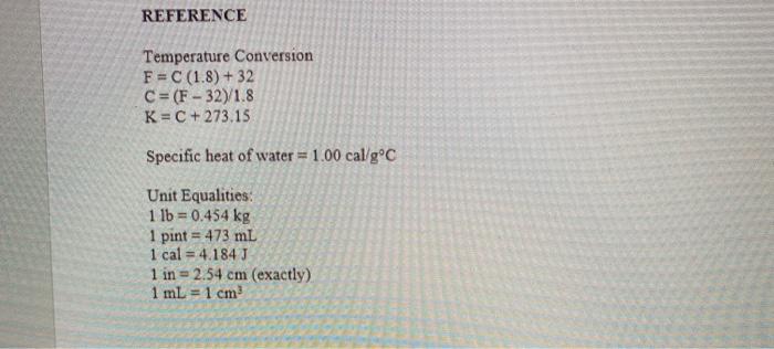 Solved REFERENCE Temperature Conversion F=C (1.8) + 32 C = | Chegg.com