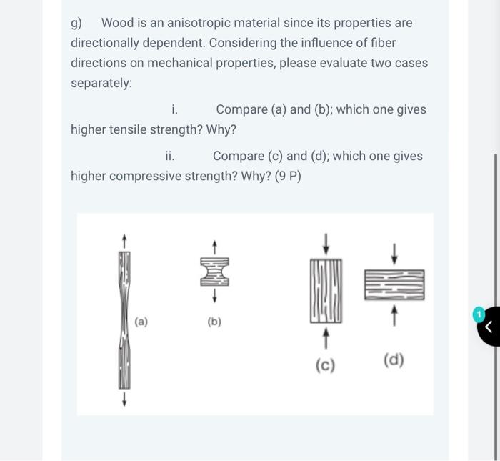 Solved g) Wood is an anisotropic material since its | Chegg.com