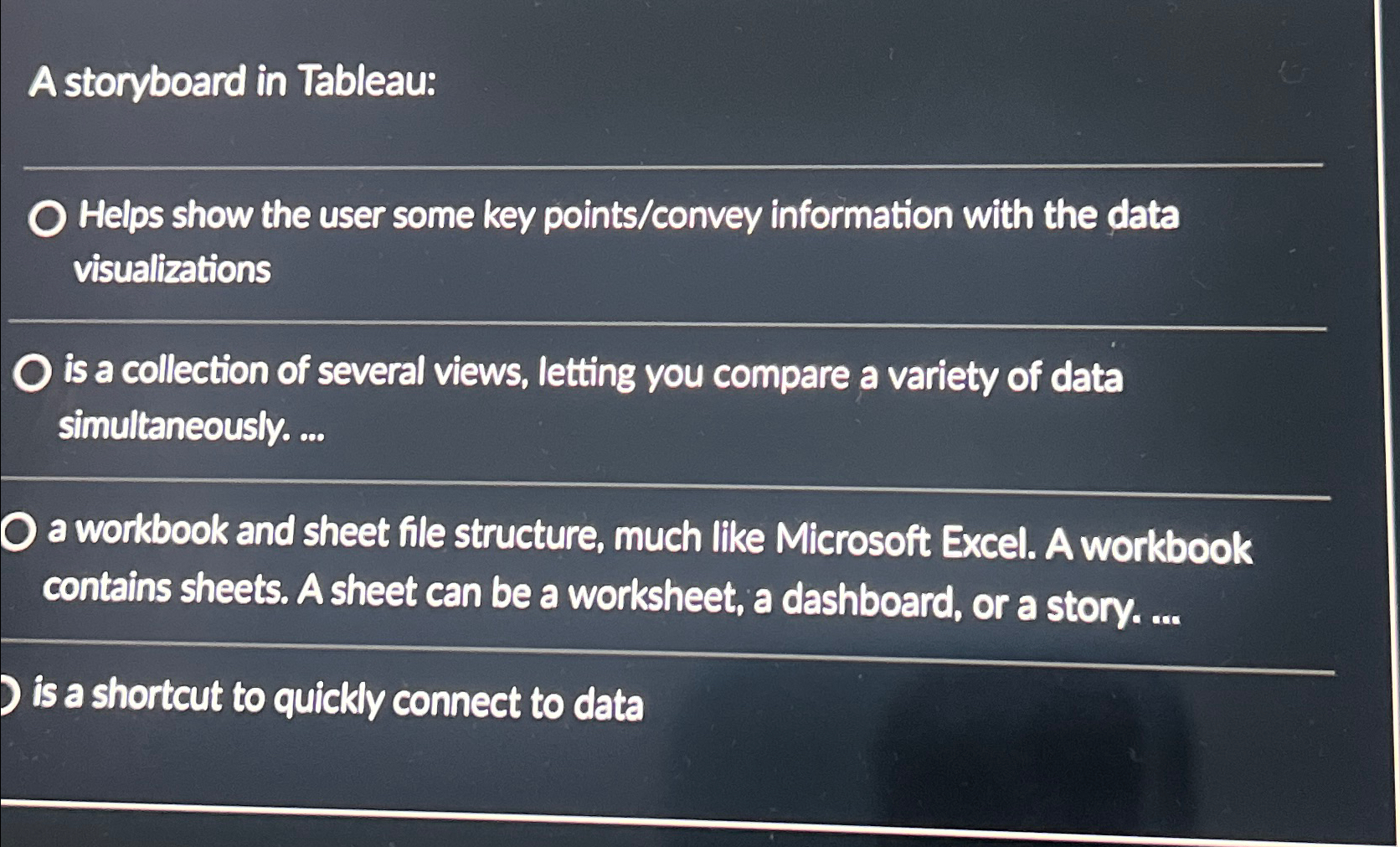 Solved A storyboard in Tableau:Helps show the user some key | Chegg.com