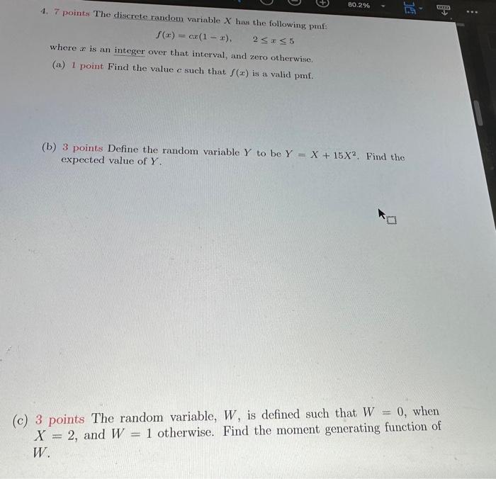 Solved 4. 7 points The discrete random variable X has the | Chegg.com