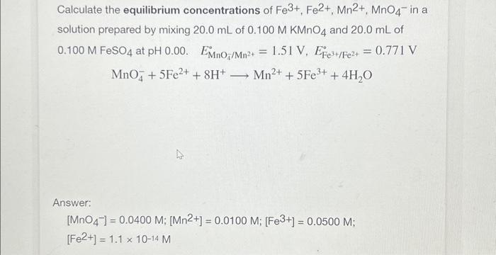 Solved Calculate the equilibrium concentrations of Fe3+, | Chegg.com