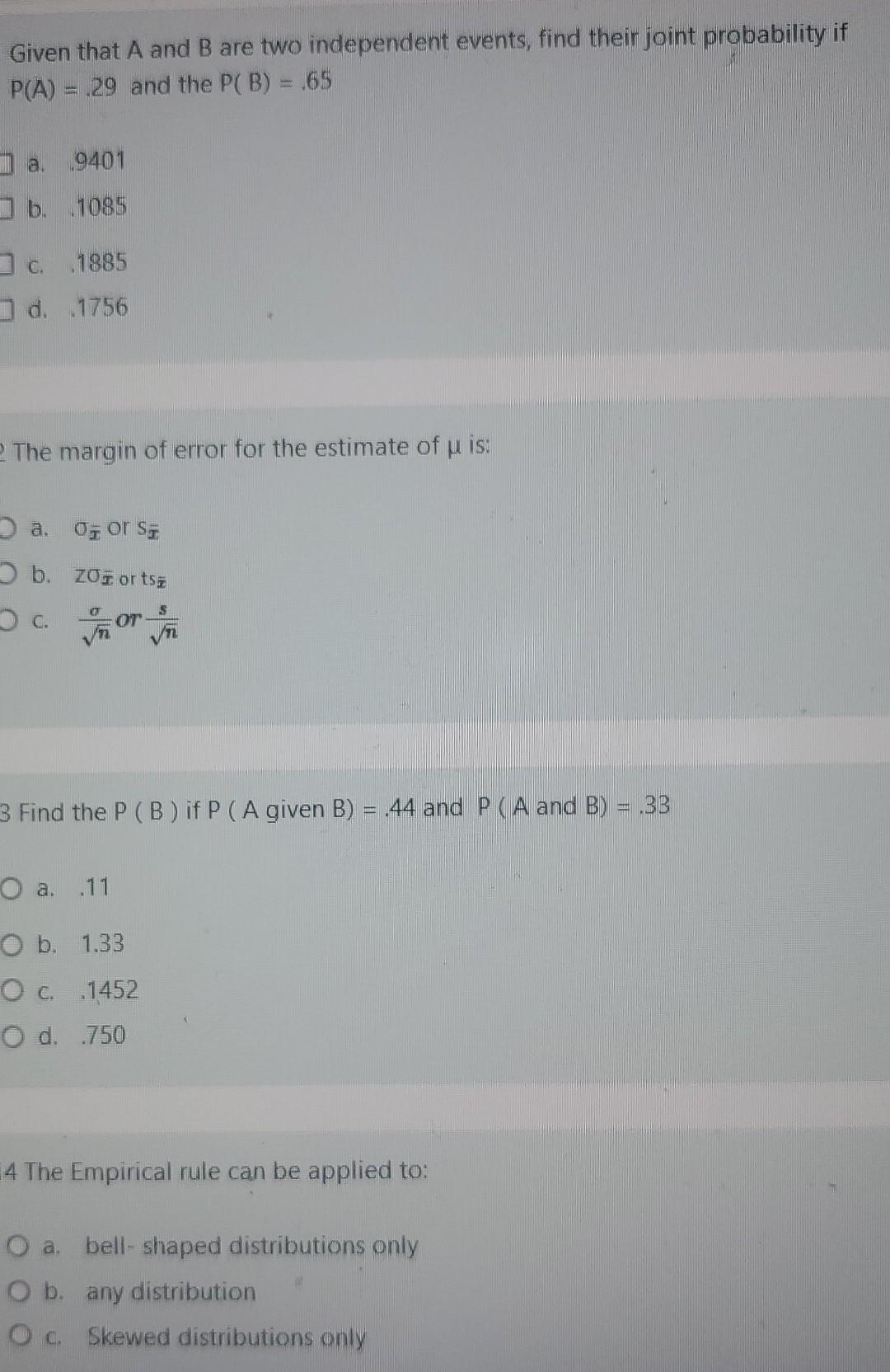 Solved Given that A and B are two independent events, find | Chegg.com