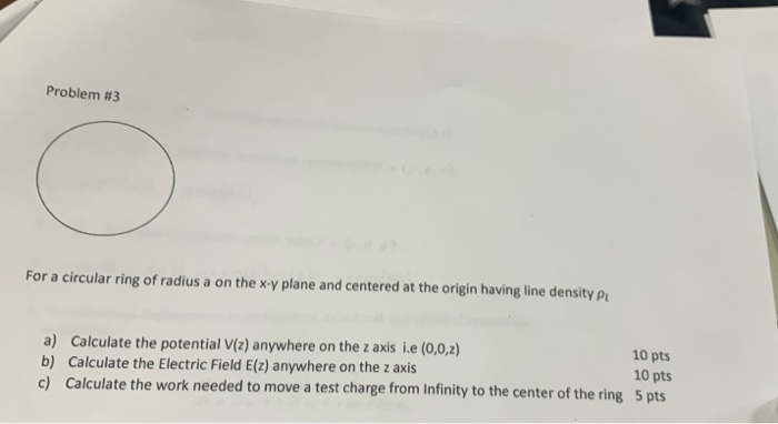 Solved Problem #3 For a circular ring of radius a on the x-y | Chegg.com