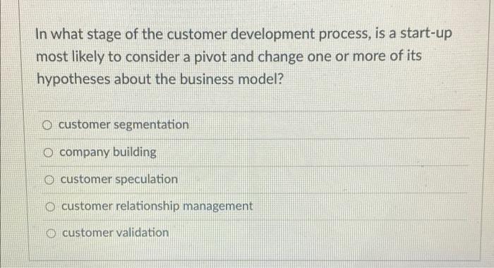 Solved In what stage of the customer development process, is | Chegg.com