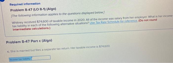 Solved Required information Problem 8-47 (LO 8-1) (Algo) | Chegg.com