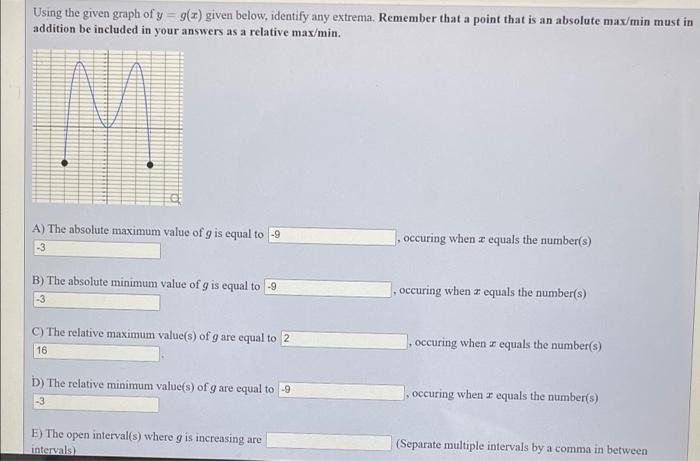 Solved Using the given graph of y = g(x) given below, | Chegg.com Solved Using the given graph of y = g(x) given below, | Chegg.com