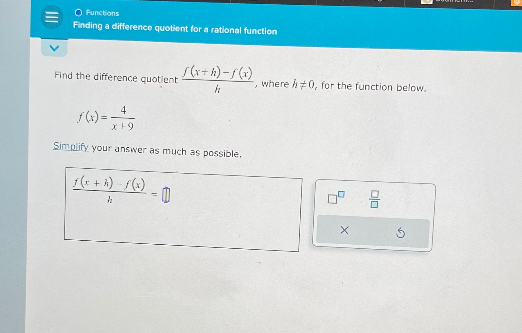 Solved FunctionsFinding a difference quotient for a rational | Chegg.com
