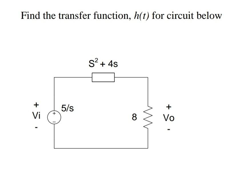 Solved Find the transfer function, h(t) for circuit below S² | Chegg.com