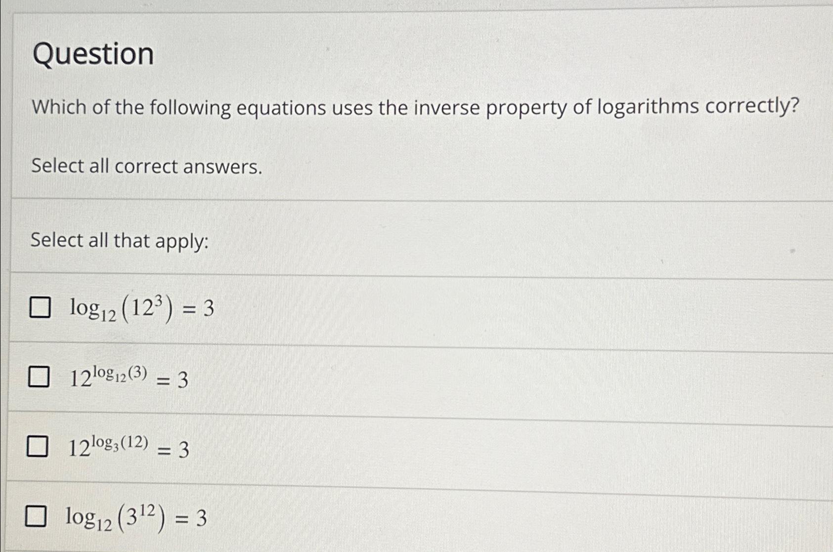 Solved QuestionWhich of the following equations uses the | Chegg.com