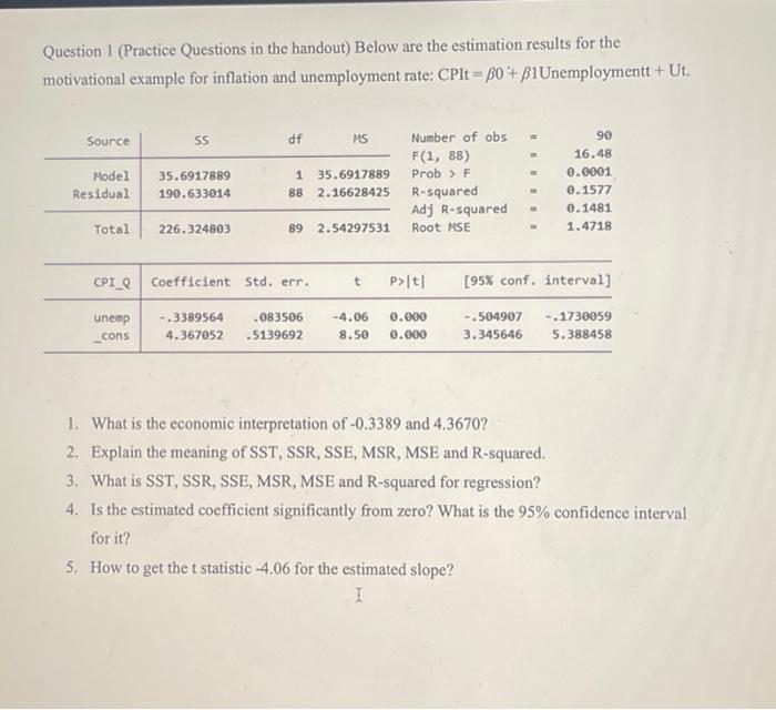 Solved Question 1 (Practice Questions in the handout) Below | Chegg.com