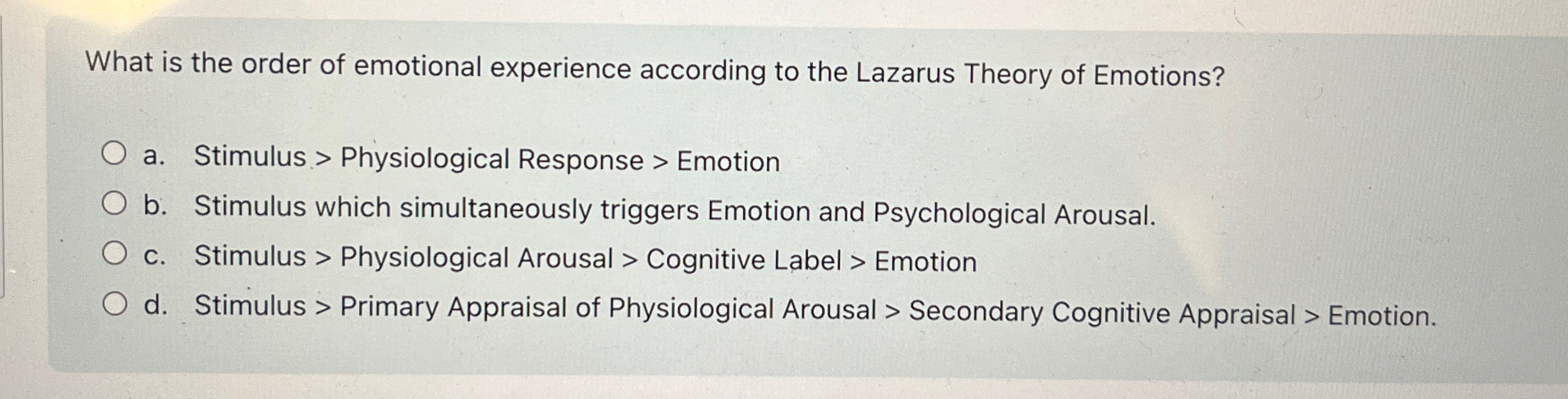Solved What is the order of emotional experience according | Chegg.com