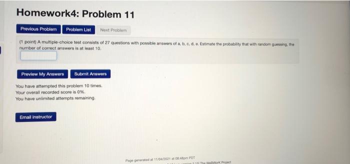 Solved Homework 4: Problem 11 Previous Problem Probler List | Chegg.com Solved Homework 4: Problem 11 Previous Problem Probler List | Chegg.com