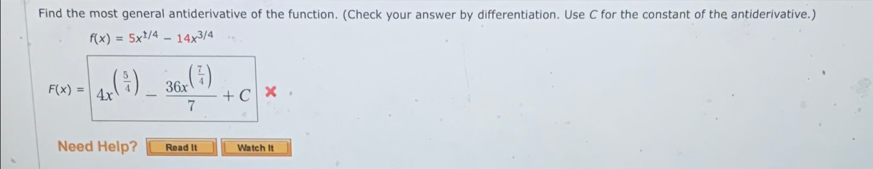 Solved Find the most general antiderivative of the function. | Chegg.com