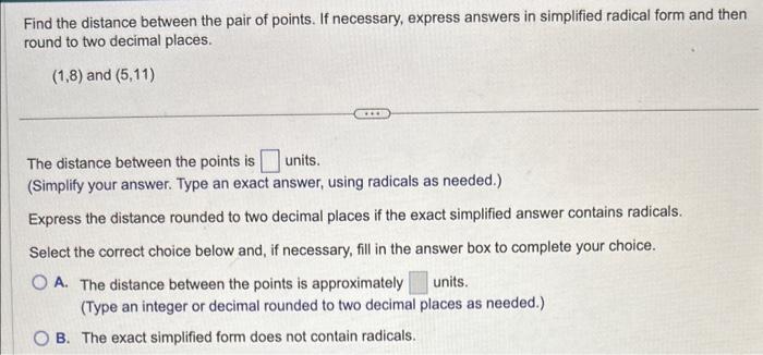 Solved Find the distance between the pair of points. If | Chegg.com