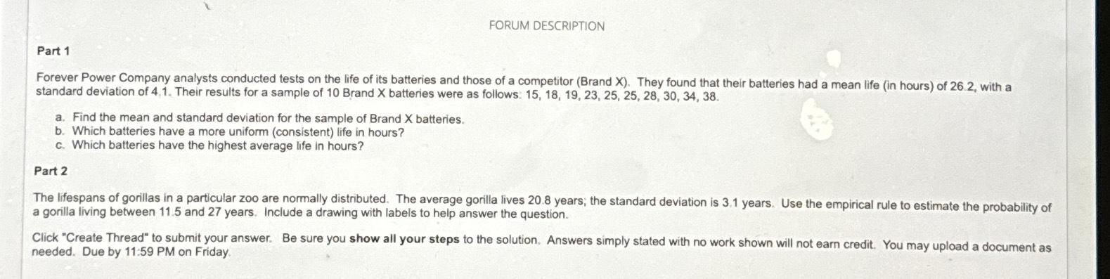 Solved FORUM DESCRIPTIONPart 1 ﻿standard deviation of 4,1 . | Chegg.com