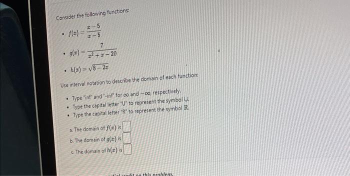 Solved Consider the following functions: - f(x)=x−5x−5 - | Chegg.com