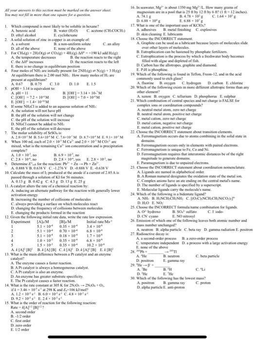 Solved general chemistry pleas show the methods also | Chegg.com