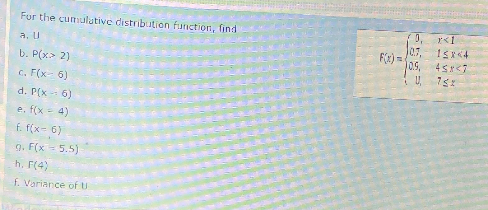 Solved For the cumulative distribution function, finda. | Chegg.com