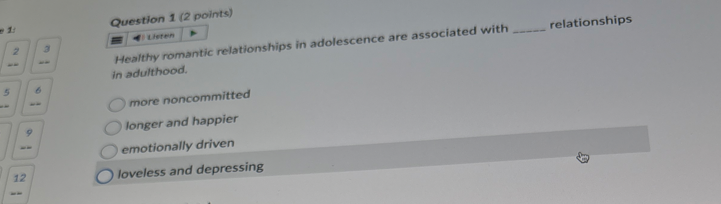 Solved Question 1 (2 ﻿points)123569Healthy romantic | Chegg.com