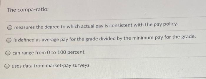 Solved The compa-ratio: measures the degree to which actual | Chegg.com