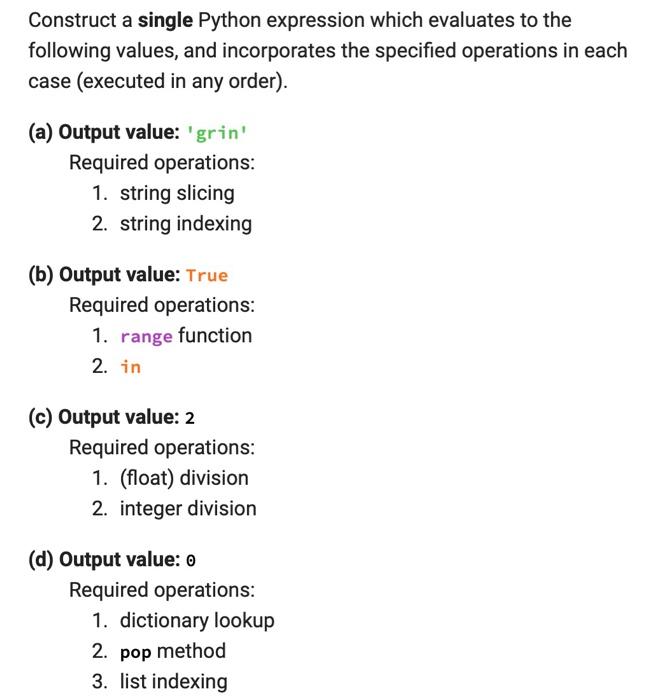 Solved Construct a single Python expression which evaluates | Chegg.com