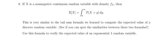 Solved 8. If X is a nonnegative continuous random variable | Chegg.com