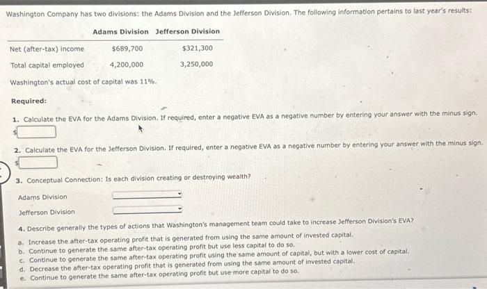 Solved Washington Company has two divisions: the Adams | Chegg.com