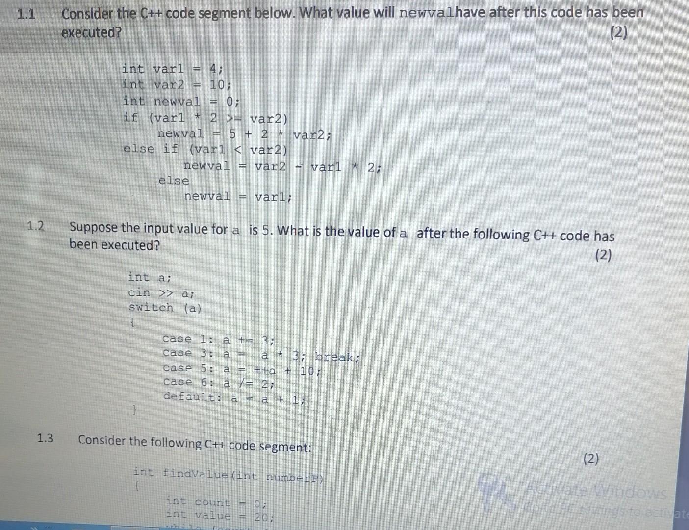 Solved 1 1 Consider The C Code Segment Below What Value